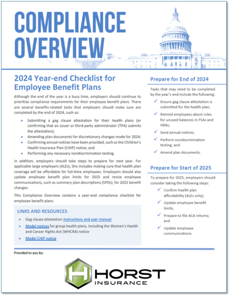 2024 Year-end Checklist for Employee Benefit Plans | Horst Insurance